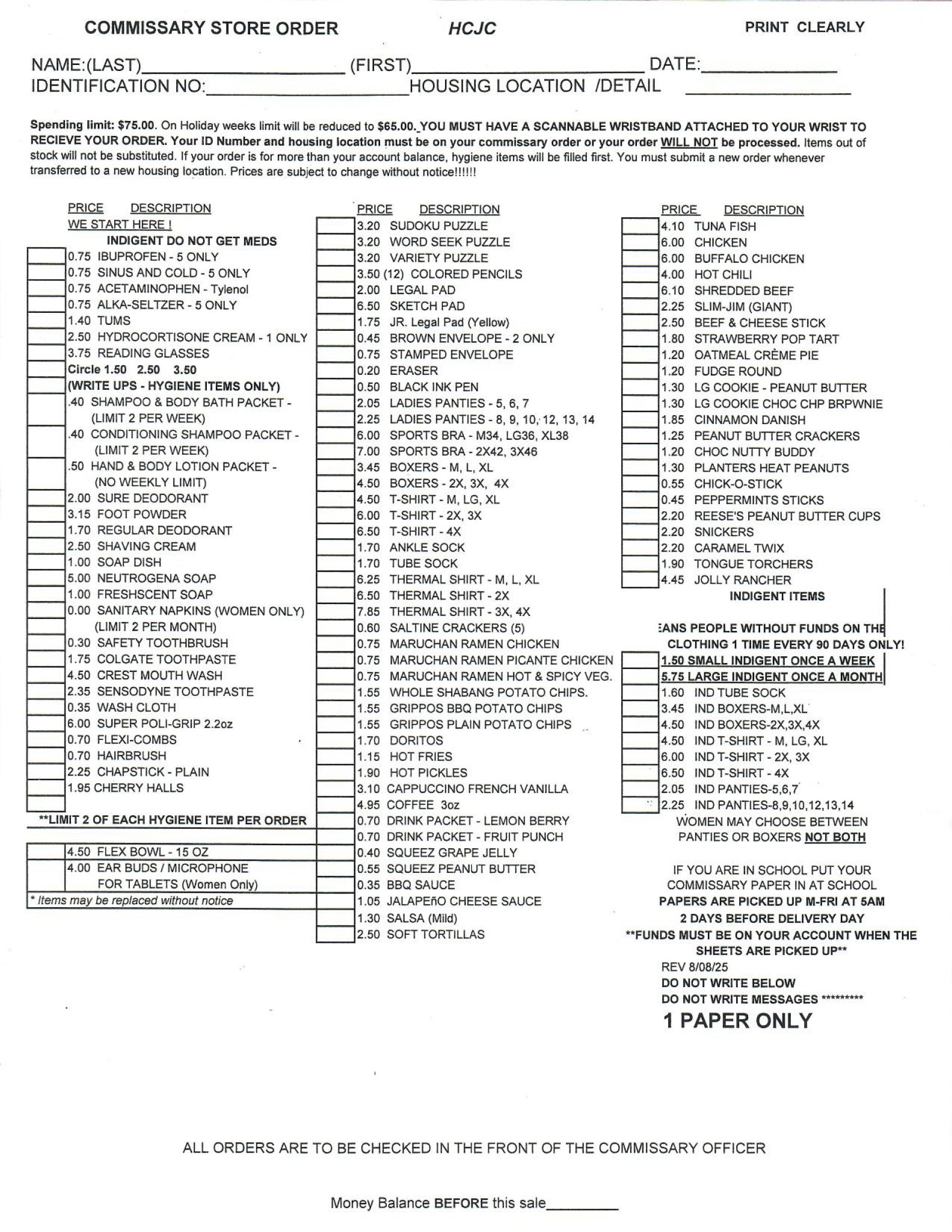 Commissary 2025 - Hamilton County Sheriff's Office
